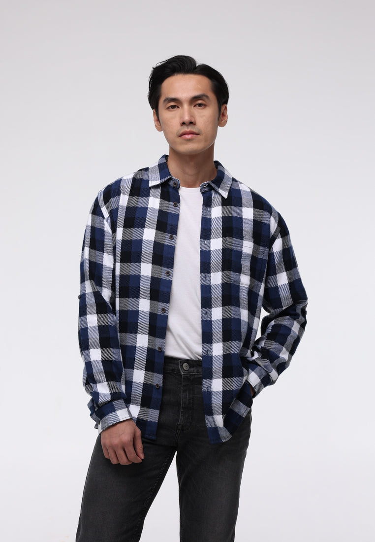 MANZONE - Kemeja Twill Lengan Panjang Pria Miles Comfort Fit - Navy ...