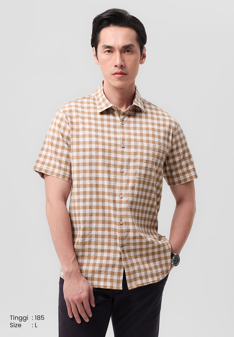 MANZONE - Kemeja Lengan Pendek Pria Vincent Modern Fit - Beige ...