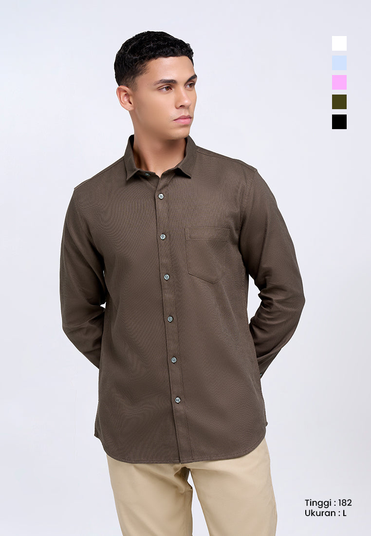 MANZONE - Kemeja Dobby Lengan Panjang Pria Ami 1 Slim Fit - Olive ...