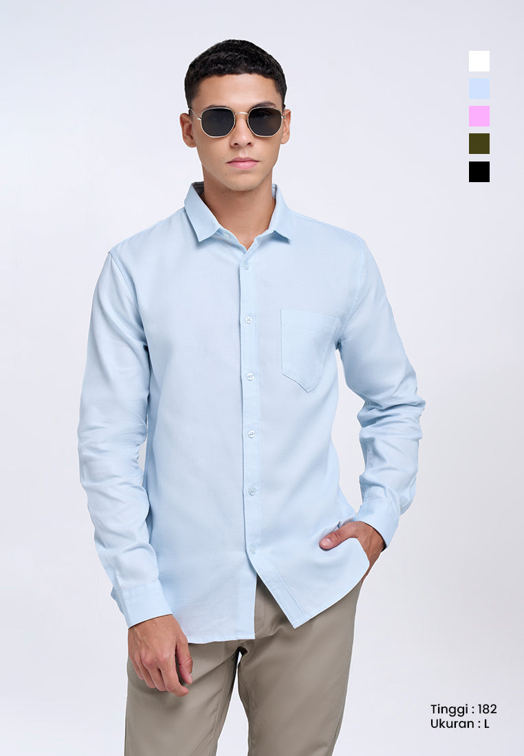 MANZONE - Kemeja Dobby Lengan Panjang Pria Ami 5 Slim Fit - Blue ...