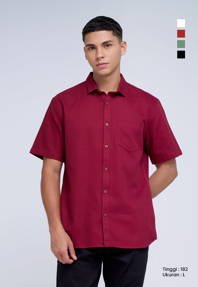 MANZONE - Kemeja Dobby Lengan Pendek Pria Takeshi 2 Comfort Fit - Maro ...