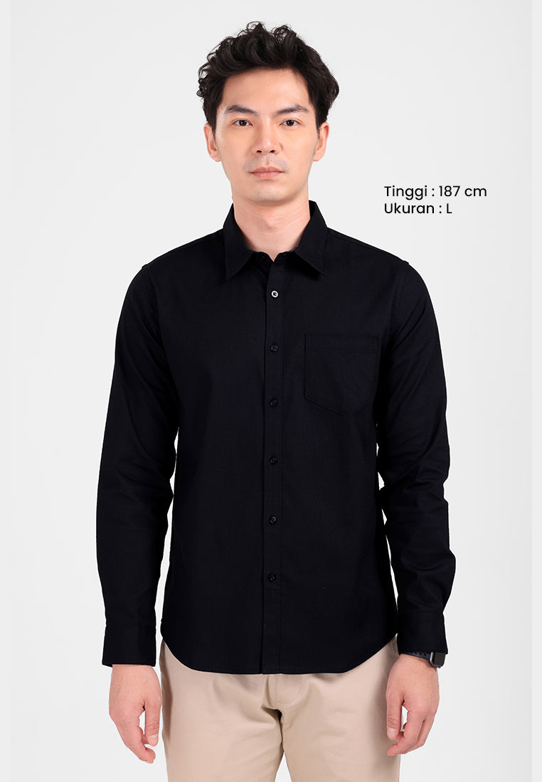 MANZONE - Kemeja Dobby Lengan Panjang Pria Buzz Modern Fit - Black ...