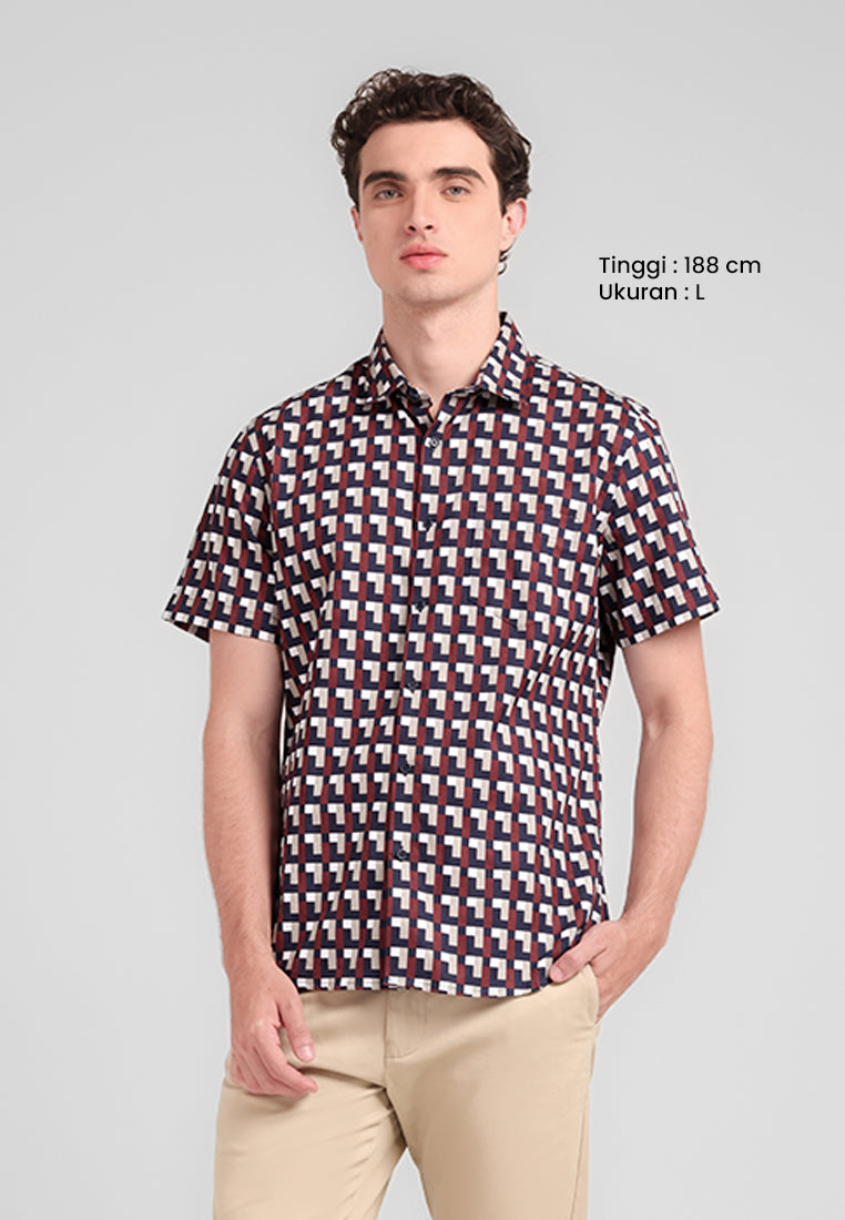 MANZONE - Kemeja Dobby Lengan Pendek Pria Romero Slim Fit - Navy ...