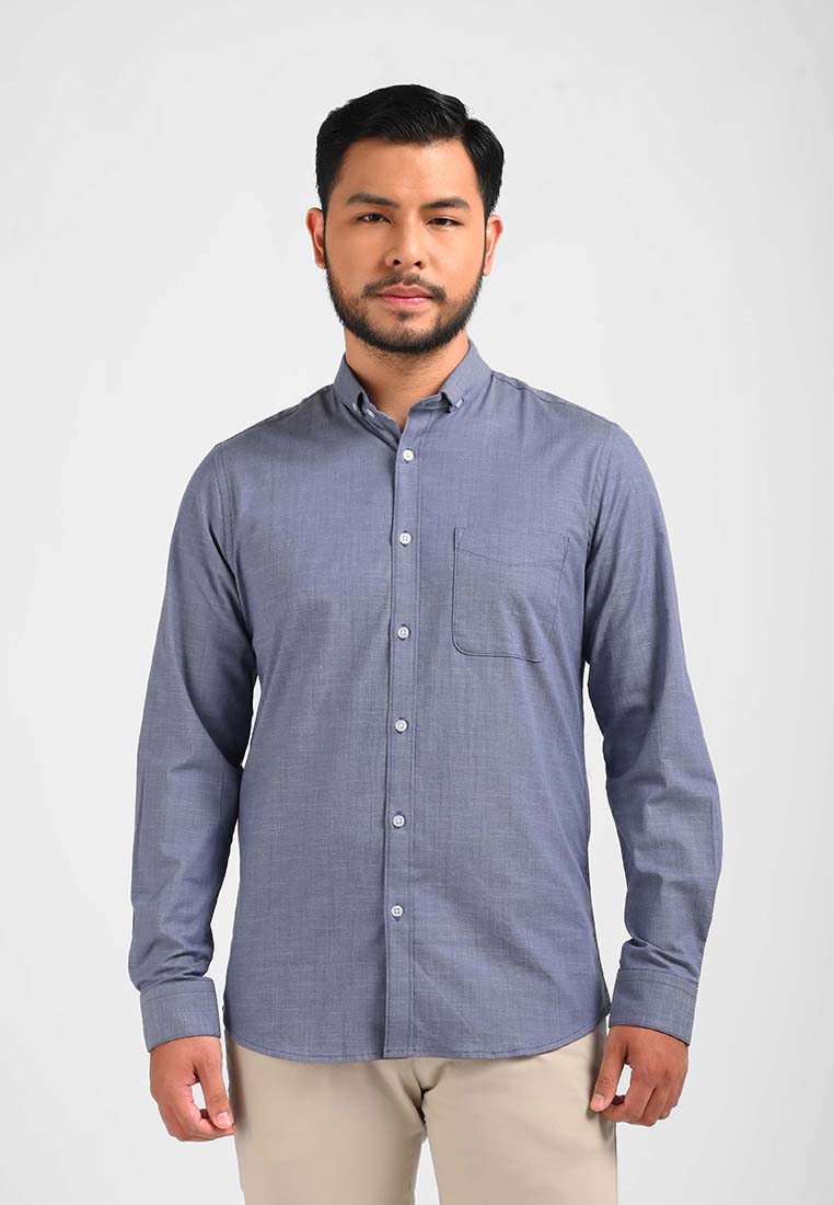 MANZONE - Kemeja Twill Lengan Panjang Pria Garnett Slim Fit - Medium B ...
