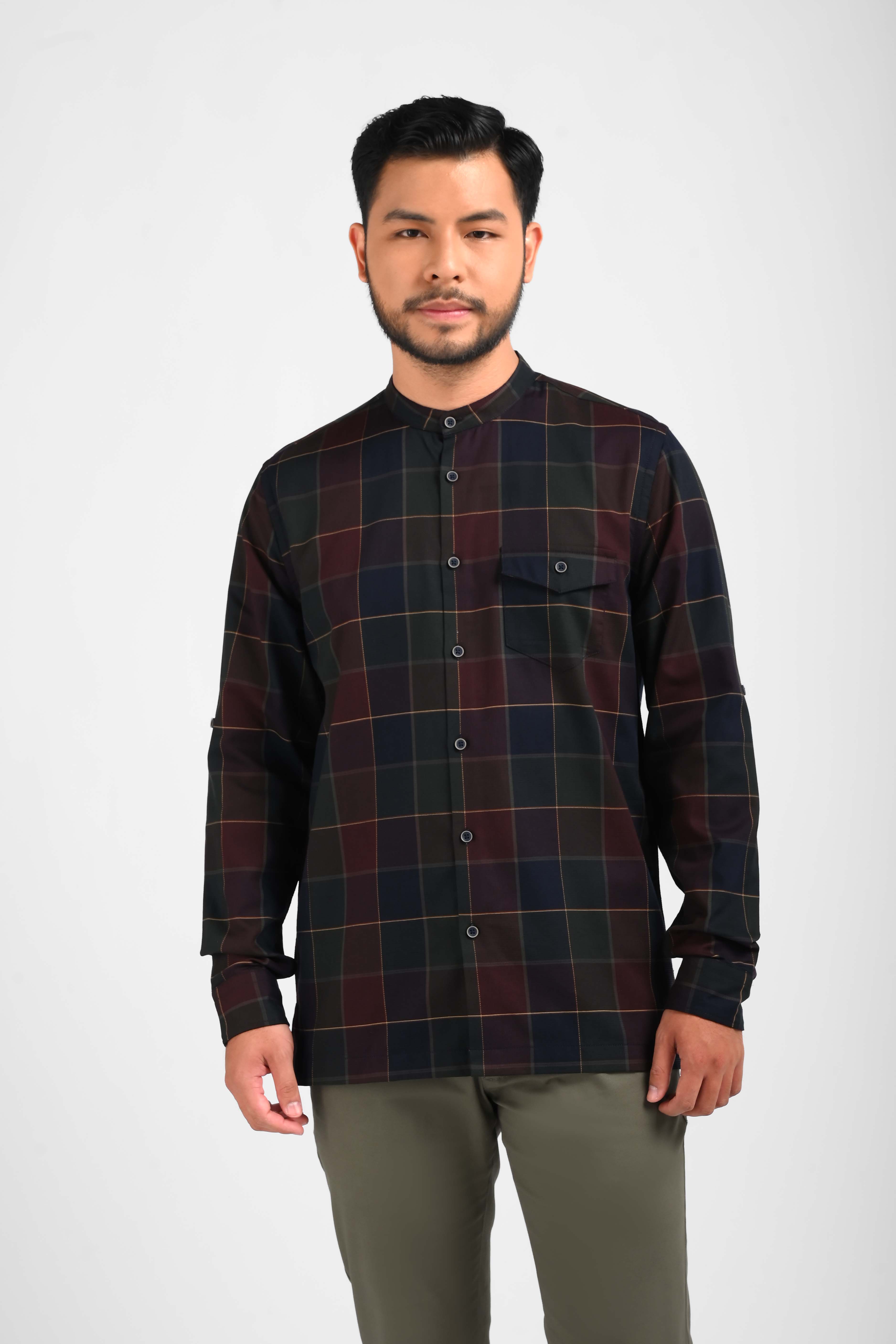 MANZONE Kemeja Shanghai Pria Lengan Panjang YAGMUR-Dark Maroon ...