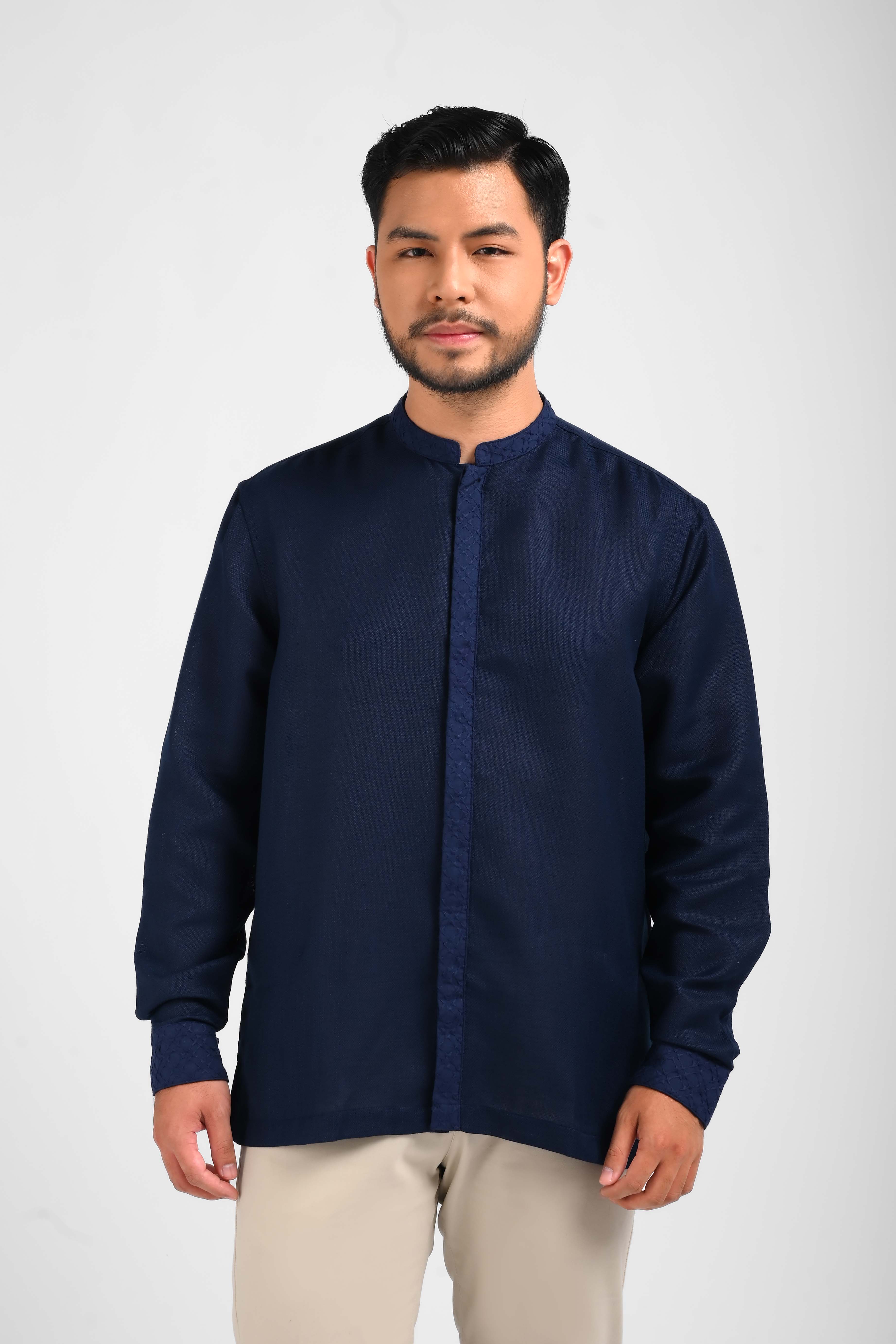 MANZONE Kemeja Koko Lengan Panjang Pria ANKARA - NAVY – Manzone Store