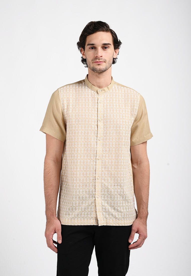 MANZONE Kemeja Koko Lengan Pendek Pria YILMAZ - BEIGE – Manzone Store