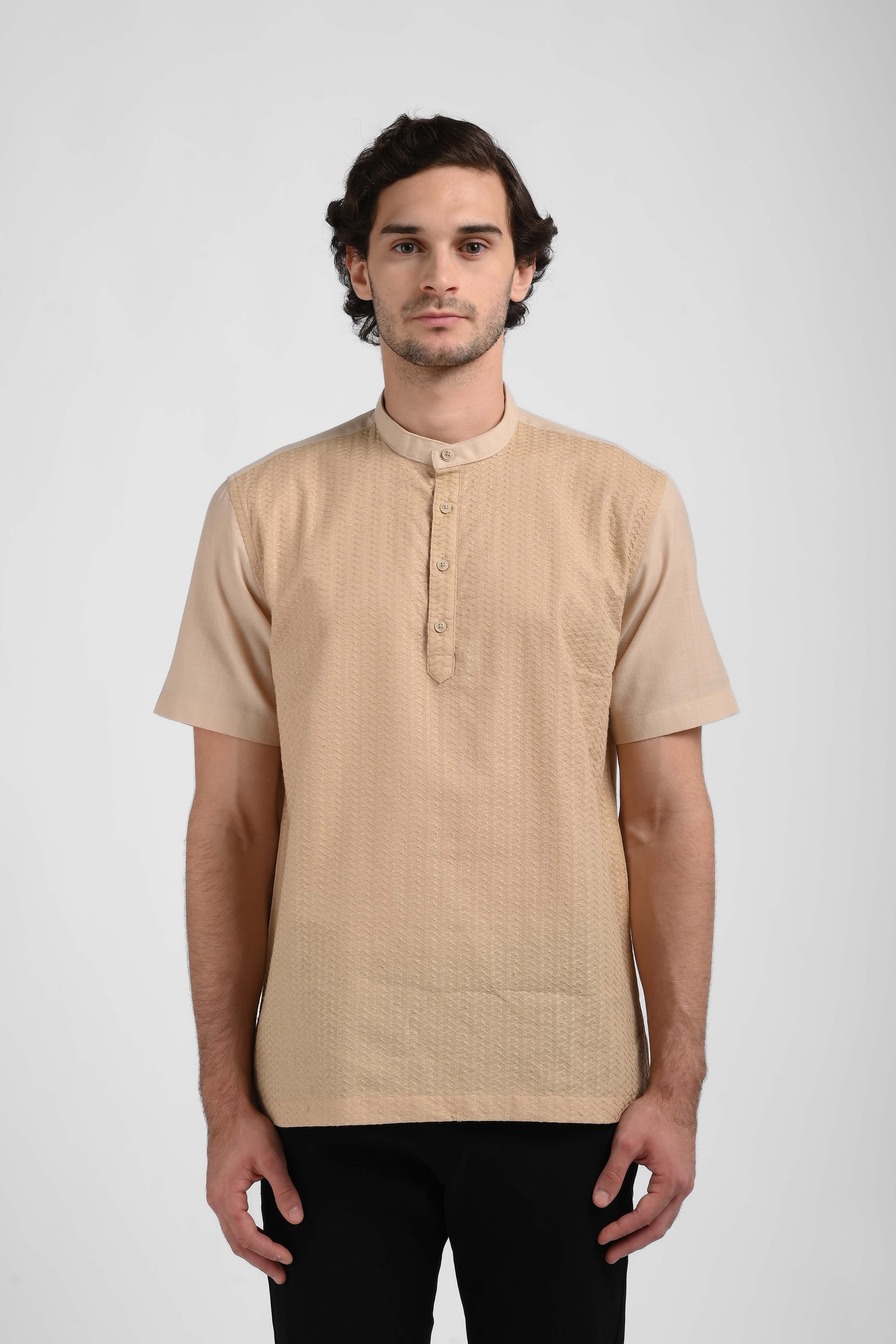MANZONE Kemeja Koko Lengan Pendek Pria LUTFAN- BEIGE – Manzone Store