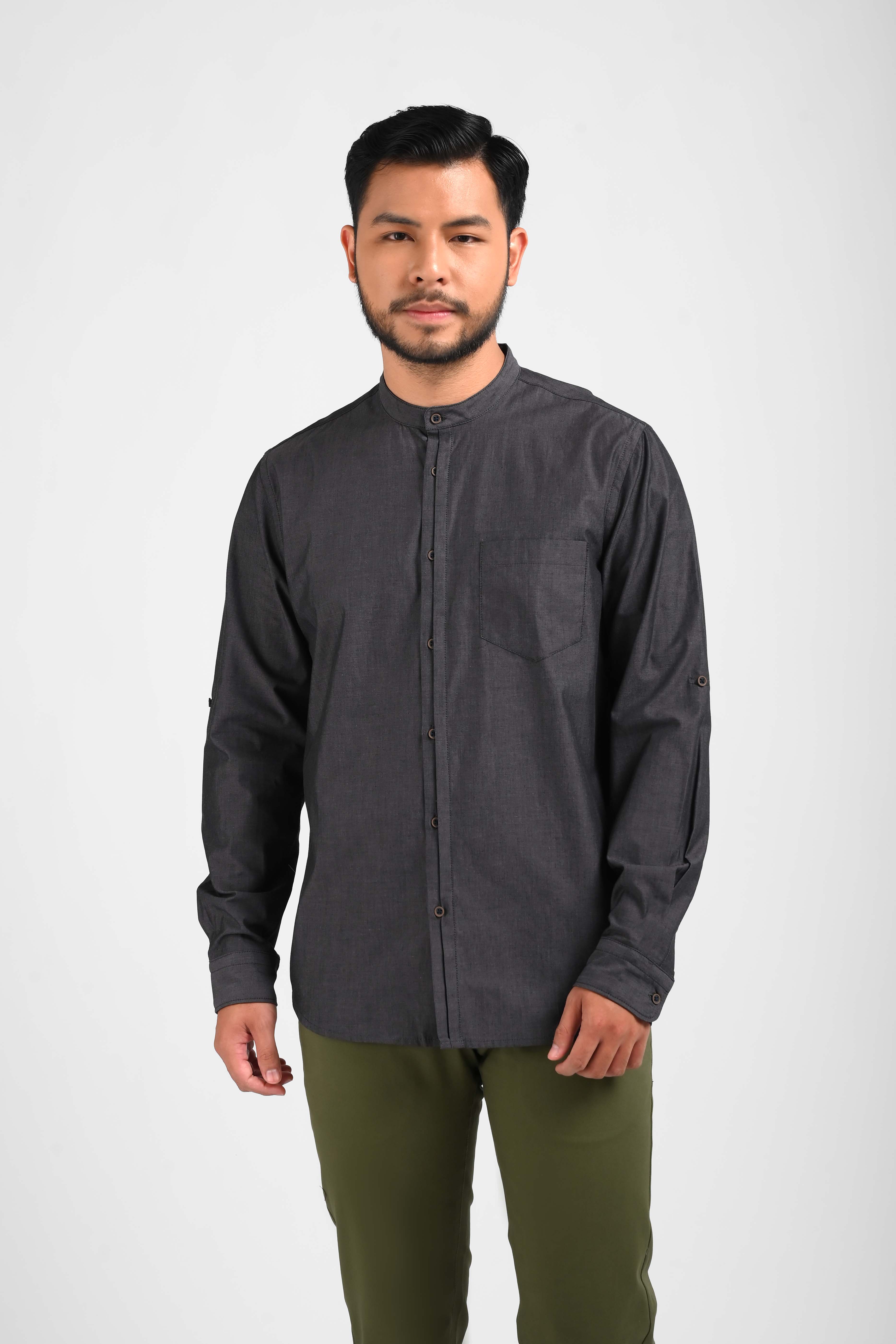 MANZONE Kemeja Shanghai Lengan Panjang Pria NABEEL-Black Grey – Manzone ...