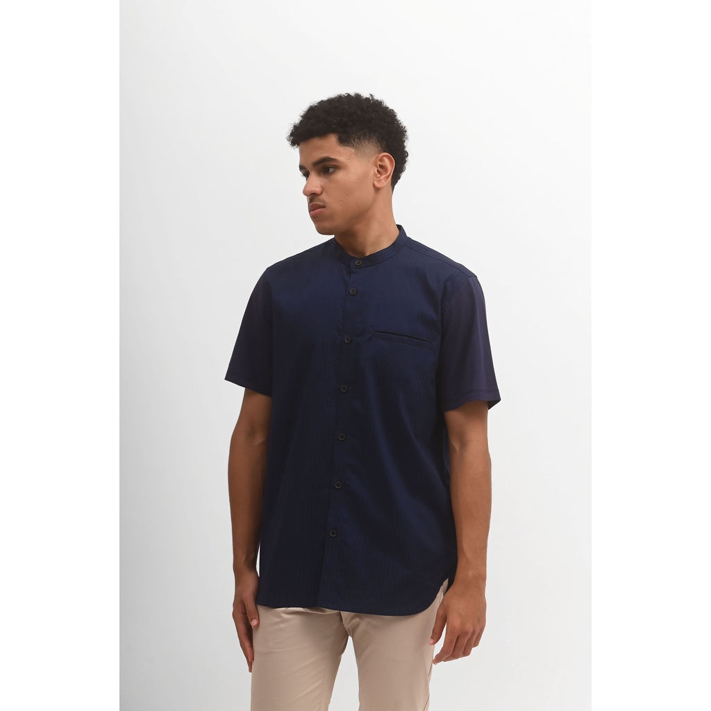 MANZONE Kemeja Shanghai Pria Lengan Pendek - LUAQIRO Navy – Manzone Store