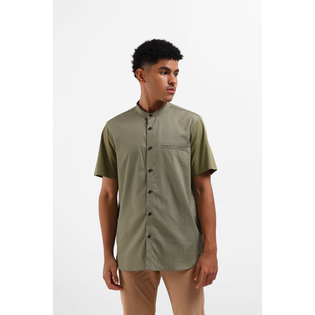 MANZONE Kemeja Shanghai Pria Lengan Pendek - LUAQIRO Olive – Manzone Store