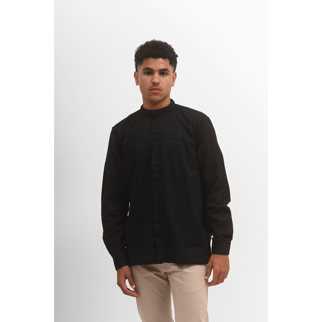 MANZONE Kemeja Shanghai Lengan Panjang Pria TABISH - BLACK – Manzone Store