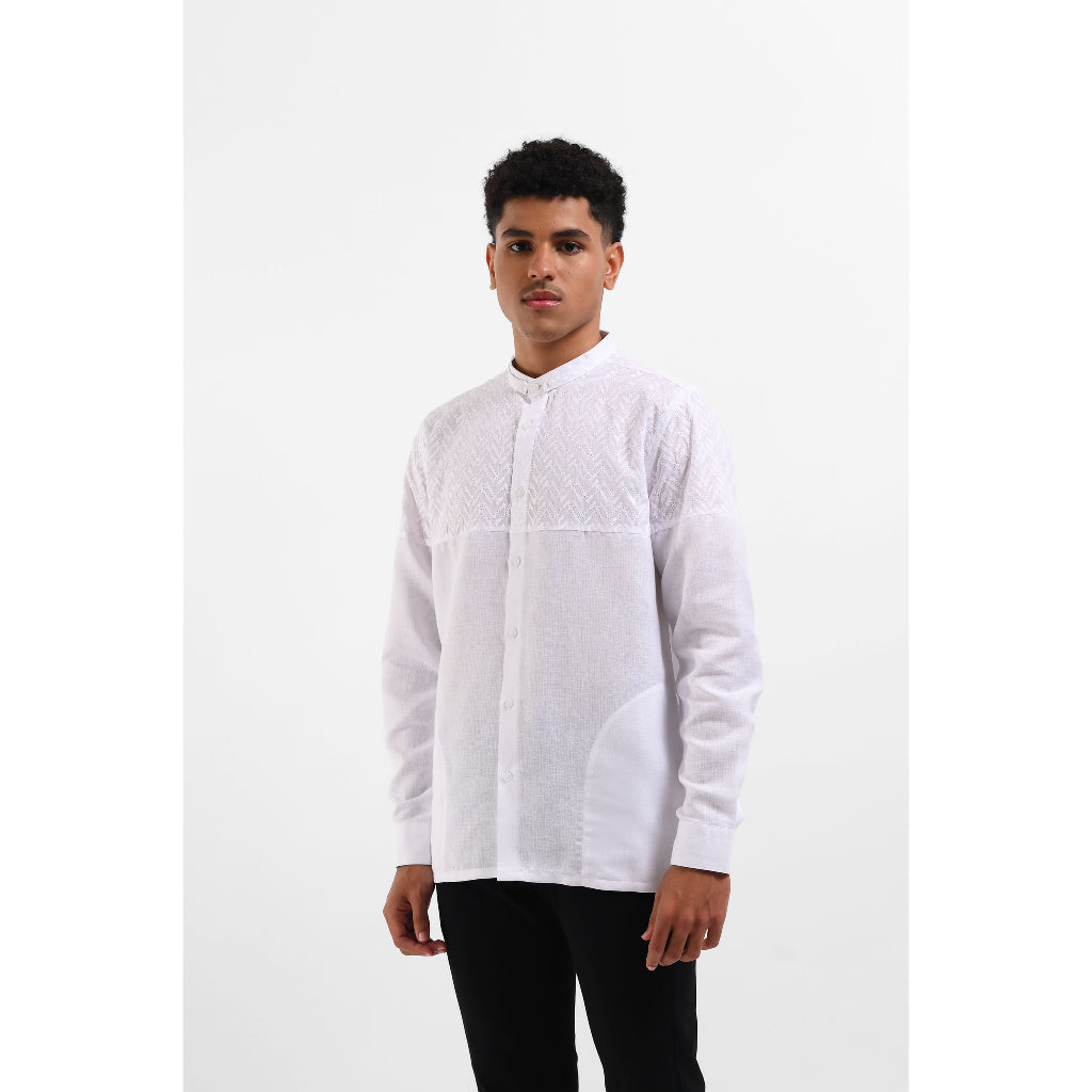 MANZONE Kemeja koko Lengan Panjang Pria SAUQI - WHITE – Manzone Store