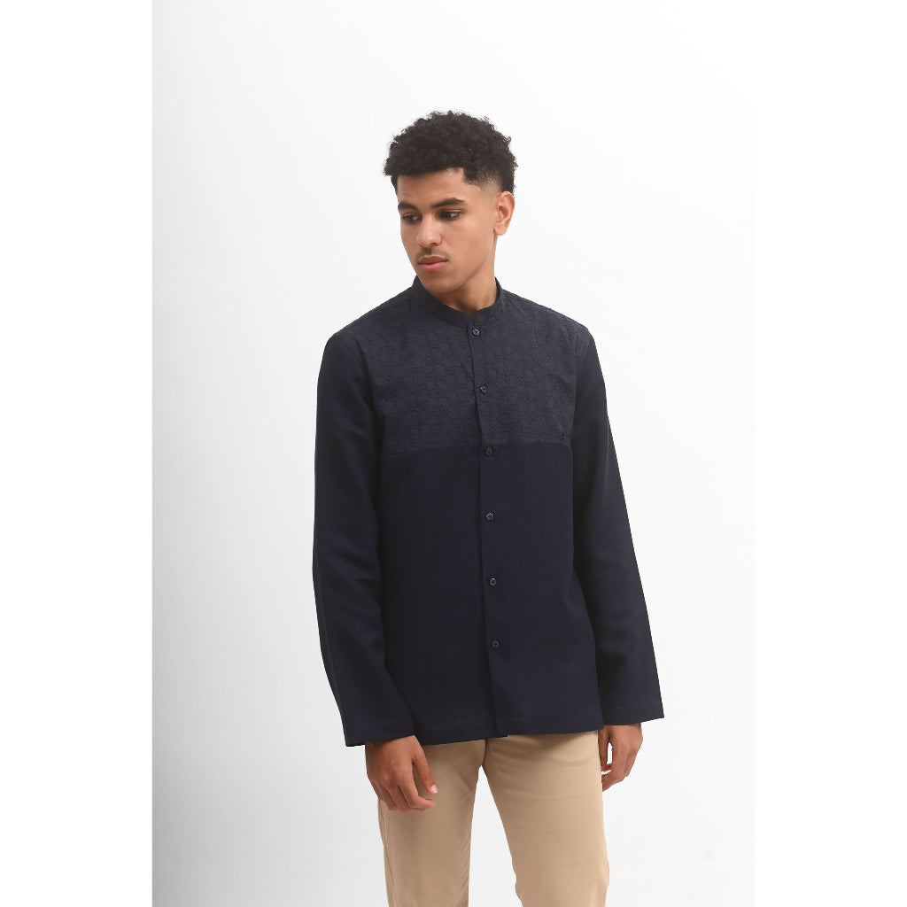 MANZONE Kemeja Koko Lengan Panjang Pria ZULFAN - NAVY – Manzone Store
