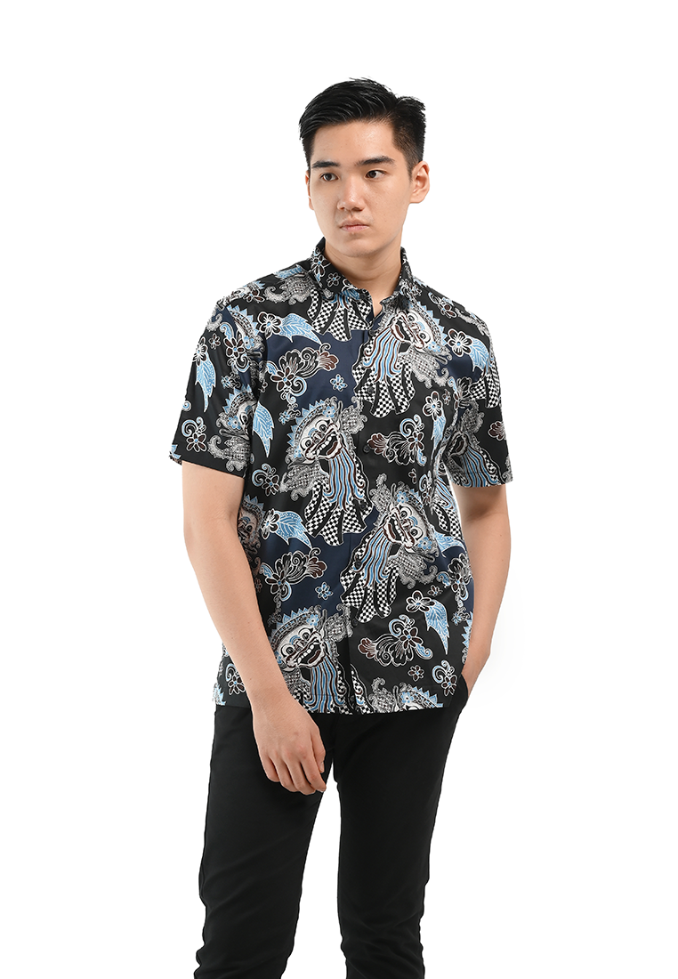 MANZONE Kemeja Batik Pria Lengan Pendek MZB-CHANDRA - BLACK – Manzone Store
