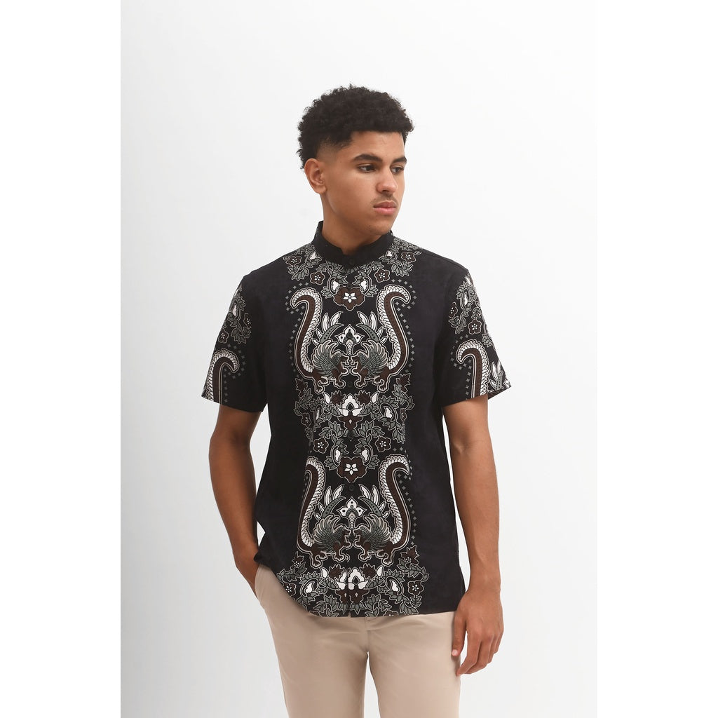 MANZONE Kemeja Batik Shanghai Pria Lengan Pendek AFFANDRA - BLACK ...