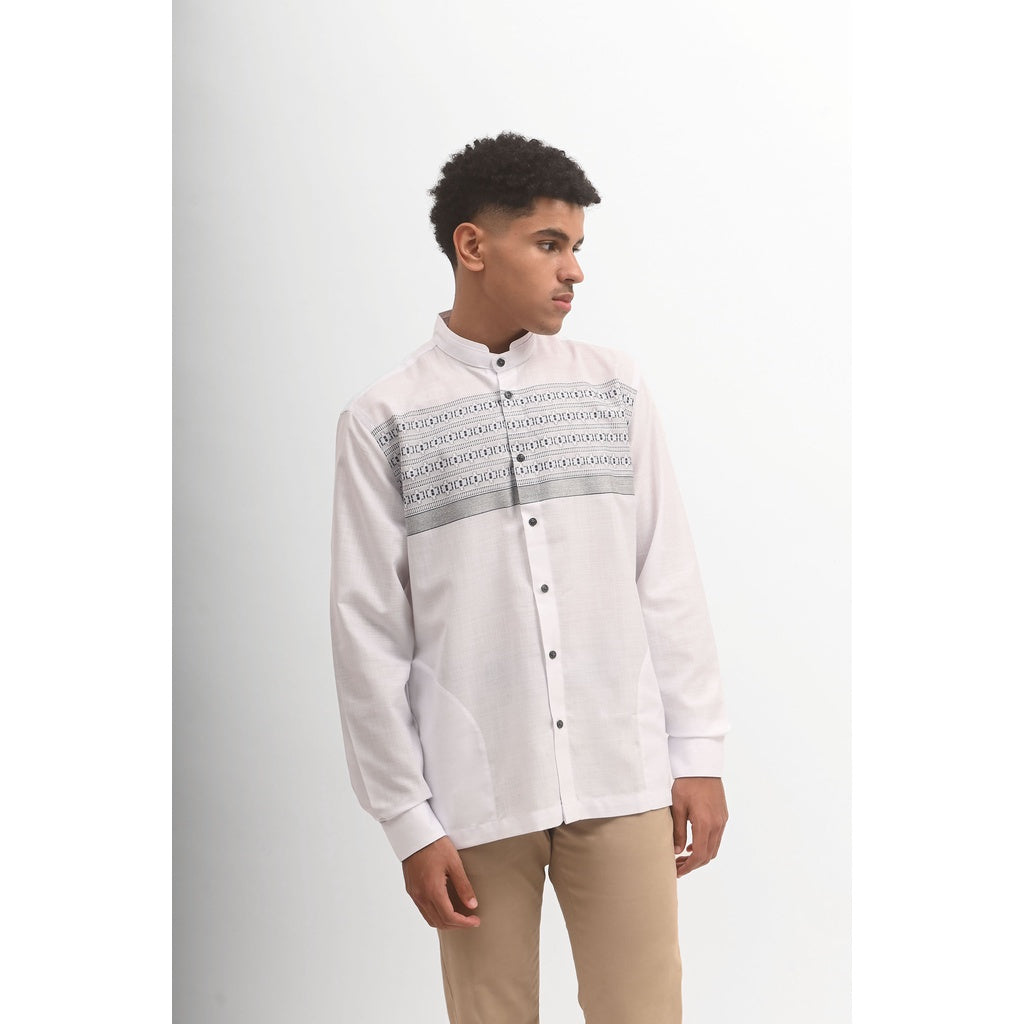 MANZONE Kemeja Koko Lengan Panjang Pria NIZAM - WHITE – Manzone Store